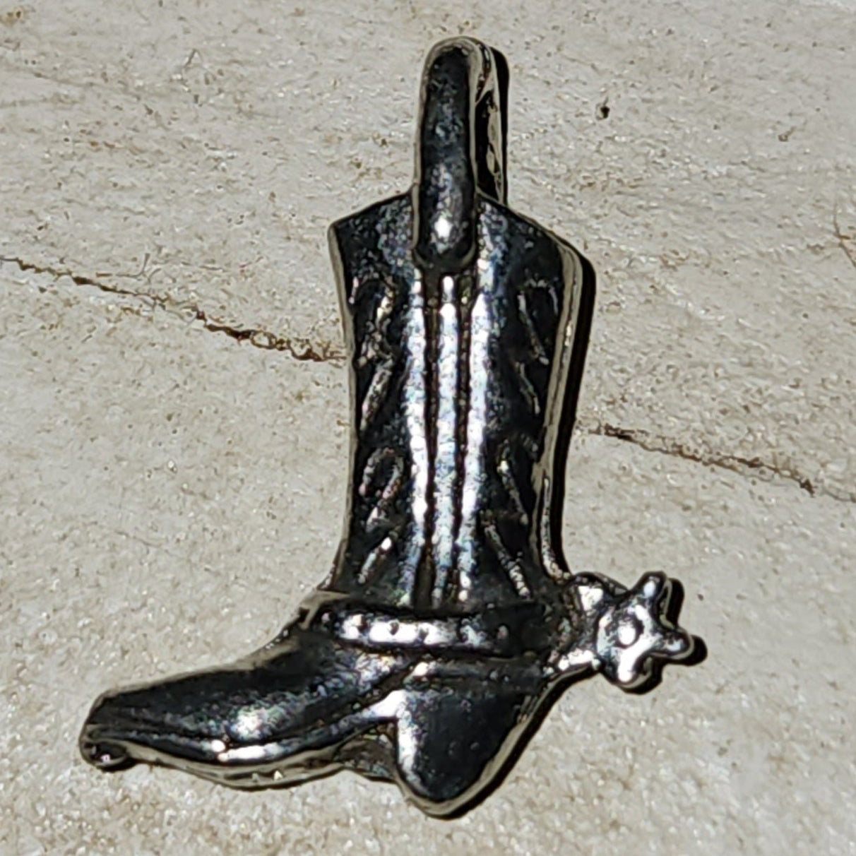 Metal cowboy boot charm – Fred the Needle